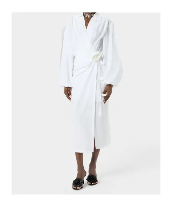 Blumarine V-neck Rose Appliqué Midi Dress - White