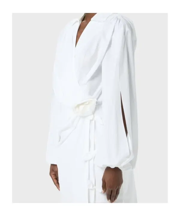 Blumarine V-neck Rose Appliqué Midi Dress - White