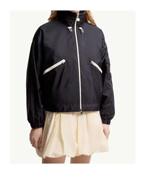 Moncler Logo Patch Zip-up Jacket - Navy Blue