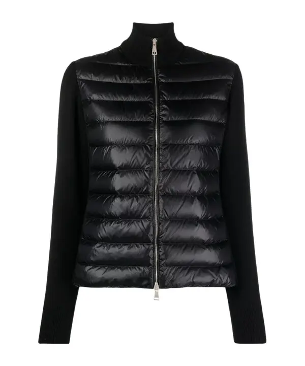 Moncler High-neck Padded Jacket With Ribbed Knit Sleeves - Black