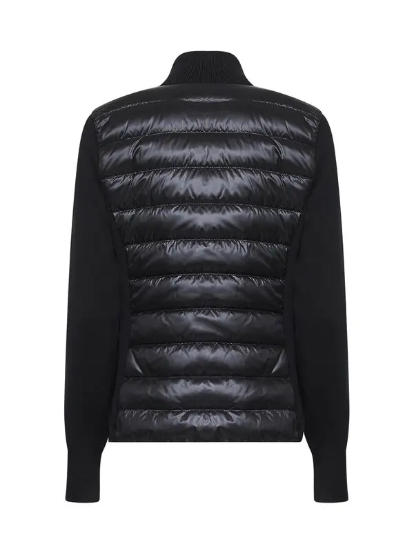 Moncler High-neck Padded Jacket With Ribbed Knit Sleeves - Black