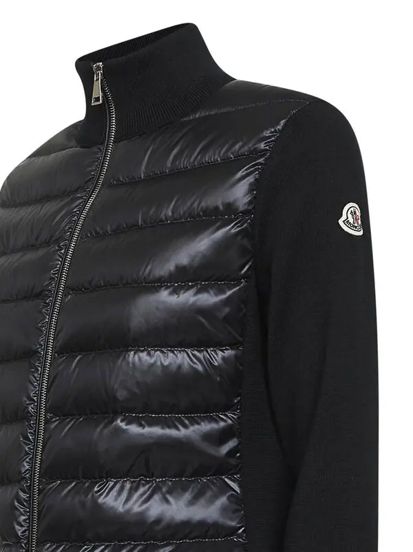 Moncler High-neck Padded Jacket With Ribbed Knit Sleeves - Black