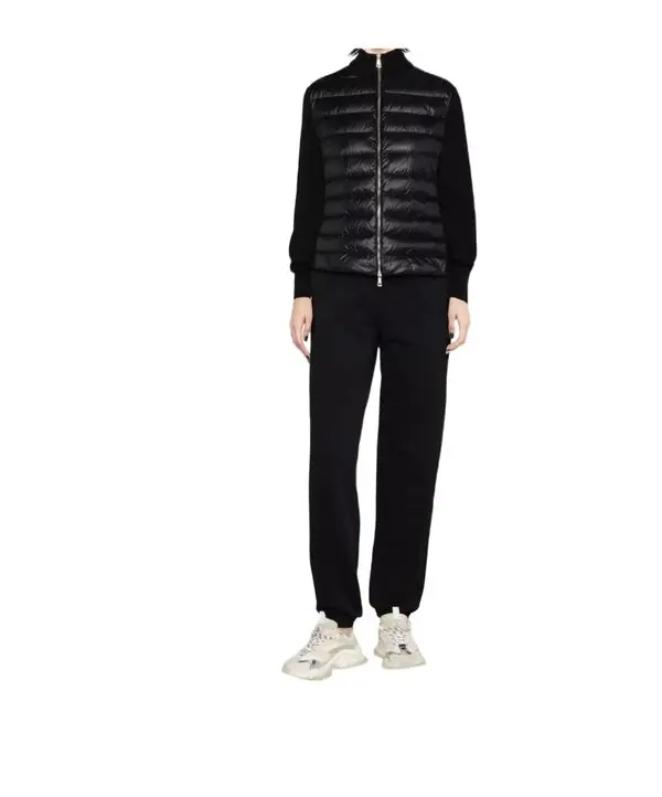 Moncler High-neck Padded Jacket With Ribbed Knit Sleeves - Black