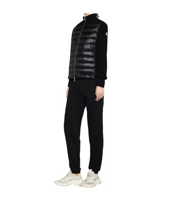 Moncler High-neck Padded Jacket With Ribbed Knit Sleeves - Black