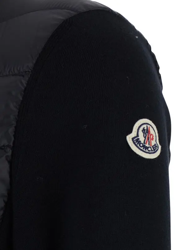 Moncler High-neck Padded Jacket With Ribbed Knit Sleeves - Black