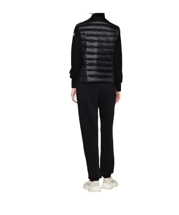 Moncler High-neck Padded Jacket With Ribbed Knit Sleeves - Black