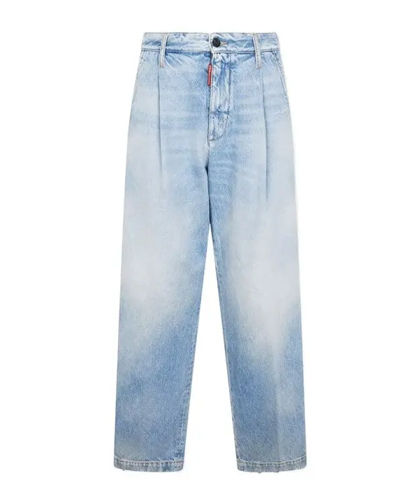 Dsquared2 Wide-leg Pleated Jeans In Light Wash Denim