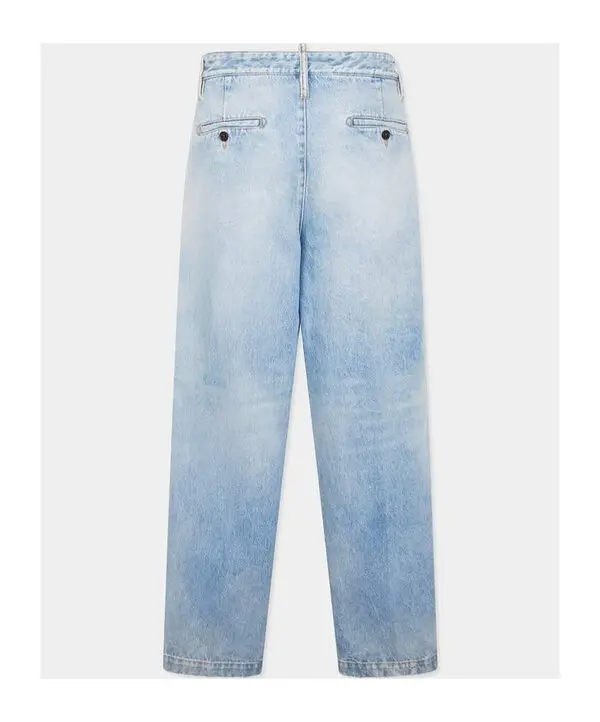 Dsquared2 Wide-leg Pleated Jeans In Light Wash Denim