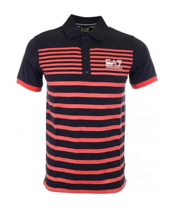 EA7 Striped Lapel Polo Shirt