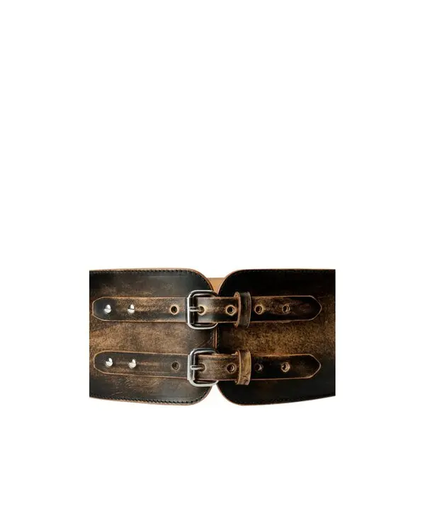 Our Legacy Distressed Leather Double Buckle Belt - Black