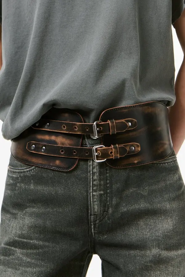 Our Legacy Distressed Leather Double Buckle Belt