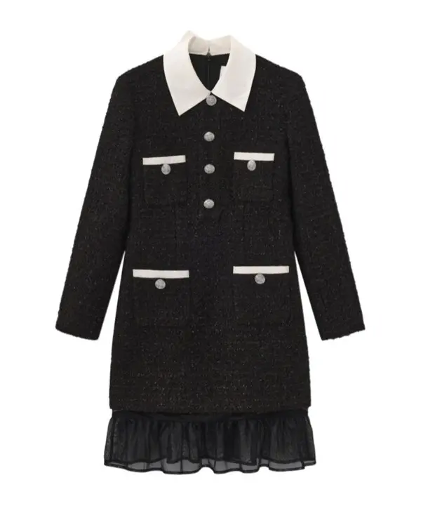 Marissa Chiara Long Sleeve Dress With Patch Pockets And Zipper Closure - Black