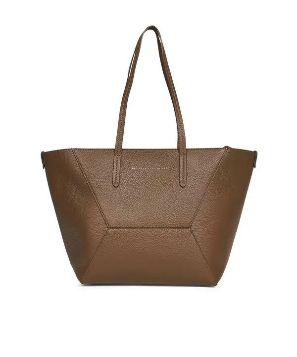 Brunello Cucinelli Logo Embossed Top Handle Bag - Brown