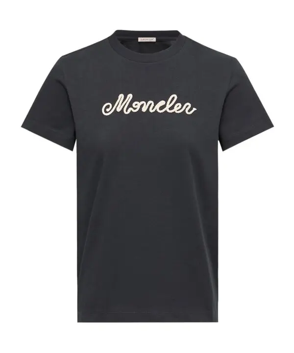 Moncler Logo Embroidered Crewneck T-shirt - Navy Blue
