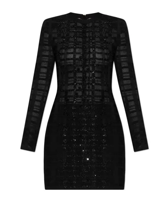 Balmain Sequined Long Sleeve Mini Dress