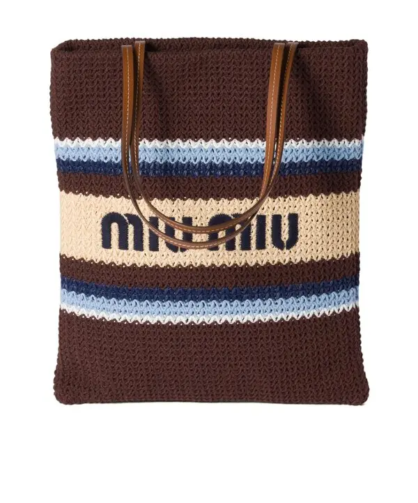 Miu Miu Raffia-effect Woven Tote Bag - Multicolor