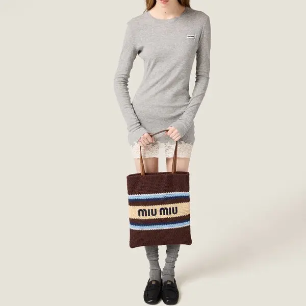 Miu Miu Raffia-effect Woven Tote Bag - Multicolor