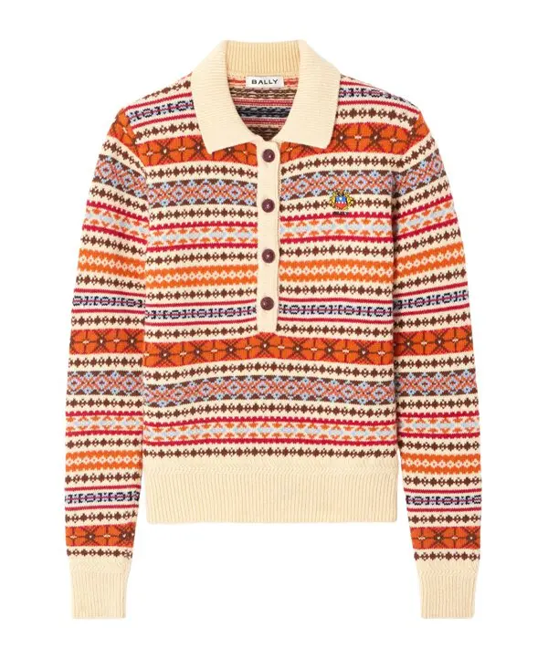Bally Wool Jacquard Knit Polo Shirt - Nude