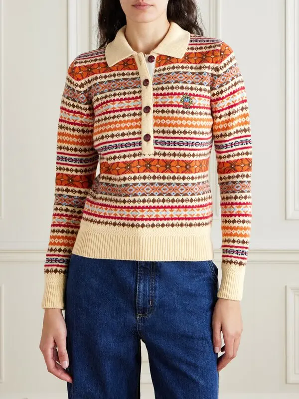 Bally Wool Jacquard Knit Polo Shirt - Nude