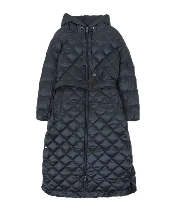 Max Mara Quilted Belted Coat - Navy Blue
