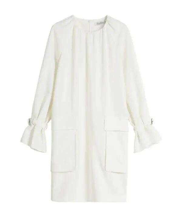 Max Mara Round Collar Dress With Pleated Design And Side Pockets
