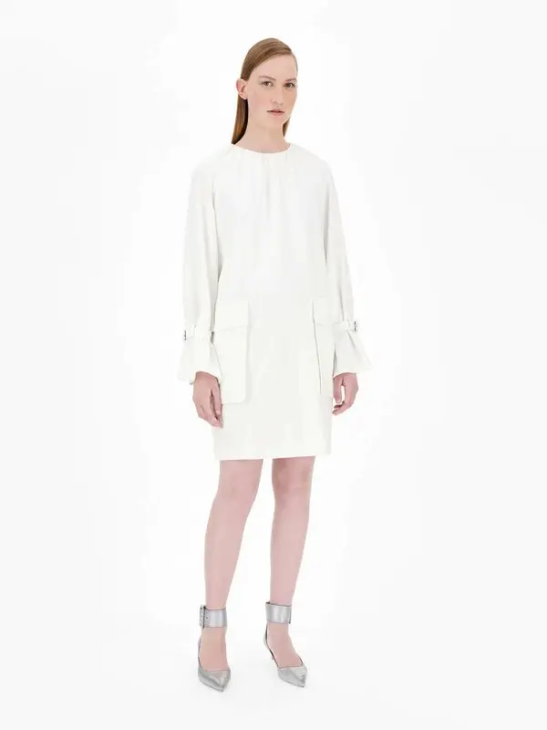 Max Mara Round Collar Dress With Pleated Design And Side Pockets