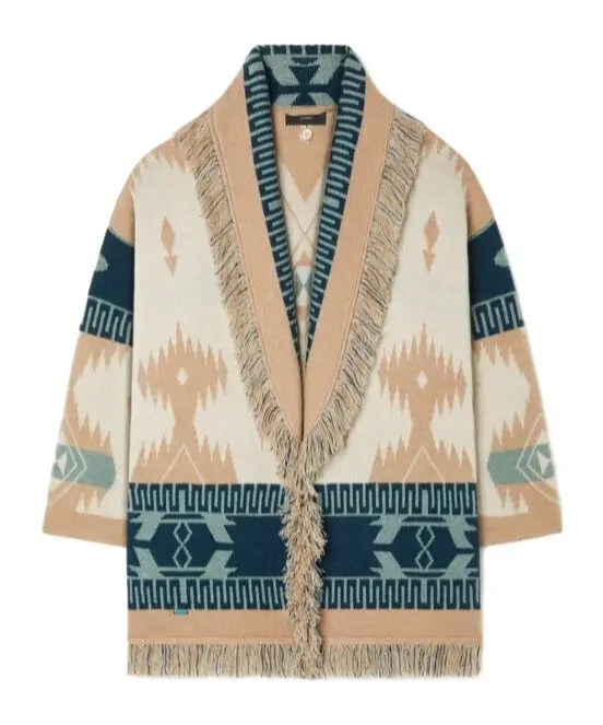 Alanui Icon Jacquard Fringed Belted Cardigan - Nude