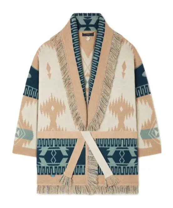 Alanui Icon Jacquard Fringed Belted Cardigan - Nude