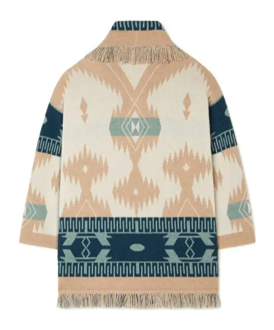 Alanui Icon Jacquard Fringed Belted Cardigan - Nude