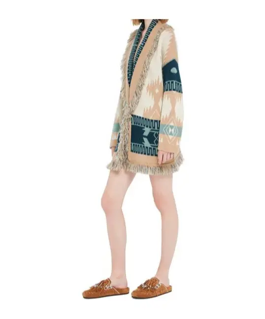 Alanui Icon Jacquard Fringed Belted Cardigan - Nude