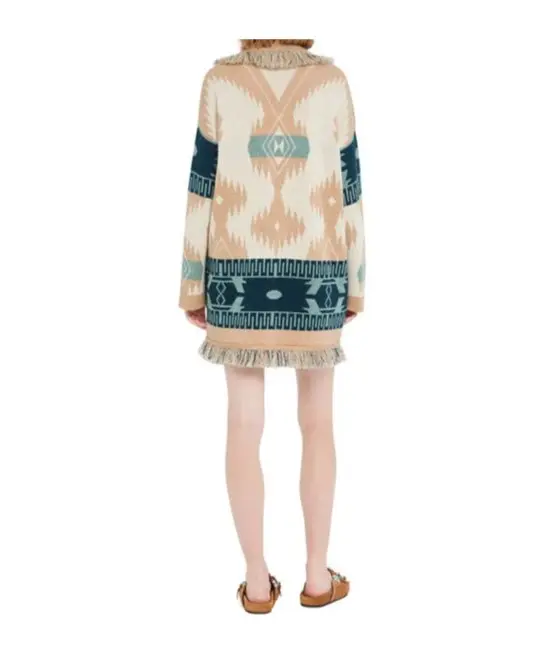 Alanui Icon Jacquard Fringed Belted Cardigan - Nude