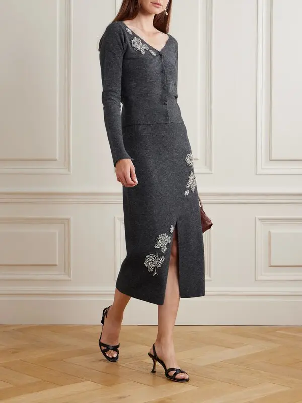Erdem Embellished Knitted Midi Skirt