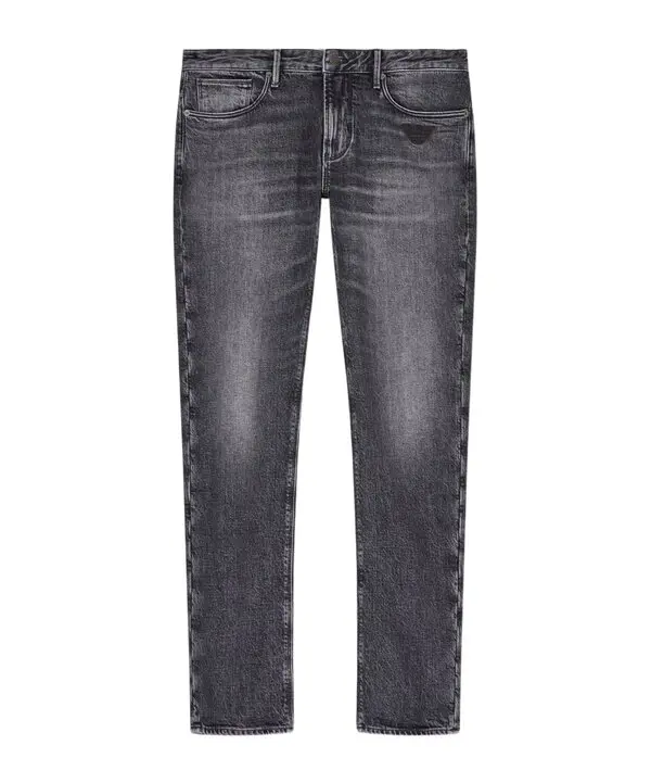 Emporio Armani J06 Slim-fit Washed Denim Jeans With Eagle Embroidery - Grey