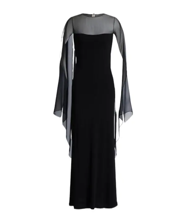 Alberta Ferretti Long Dress With Sheer Chiffon Sleeves