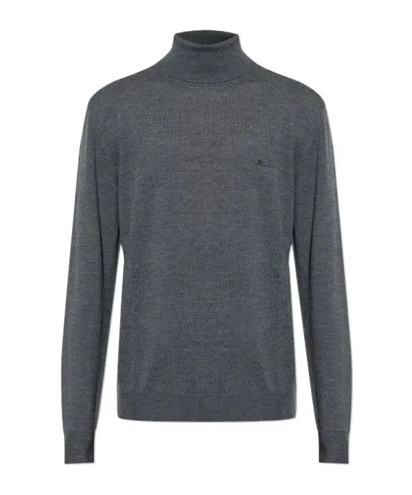 Etro Logo Embroidered Turtleneck Knitted Jumper - Grey
