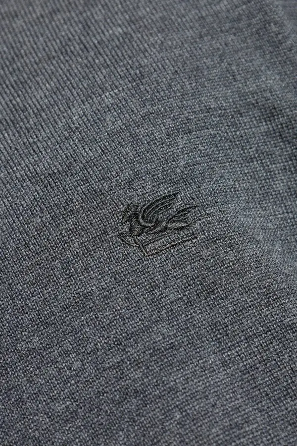 Etro Logo Embroidered Turtleneck Knitted Jumper - Grey