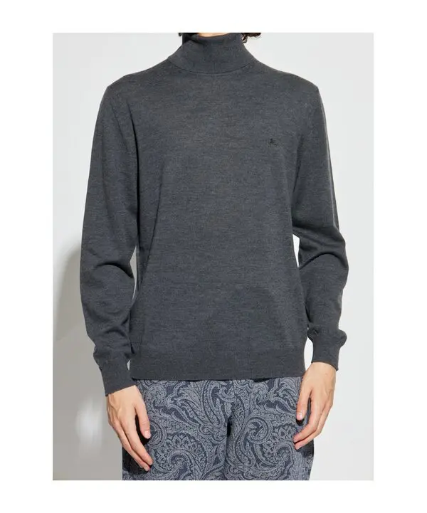 Etro Logo Embroidered Turtleneck Knitted Jumper - Grey