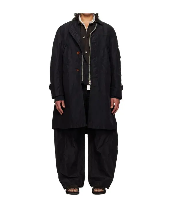 Sacai Pleated Twill Coat - Black