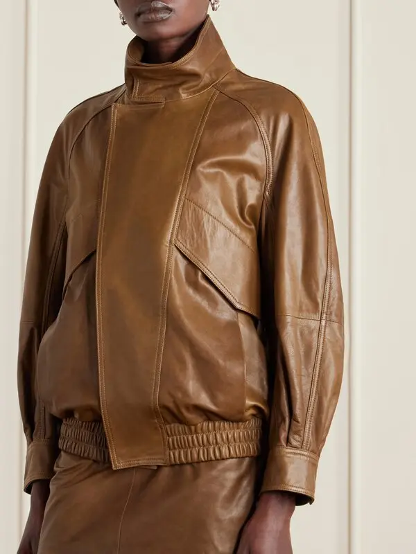 Nour Hammour Paneled Leather Jacket With Elasticated Hem