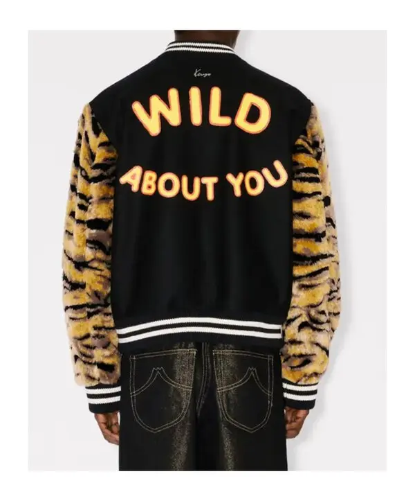 Kenzo Genderless Tiger Printed Virgin Wool Varsity Jacket