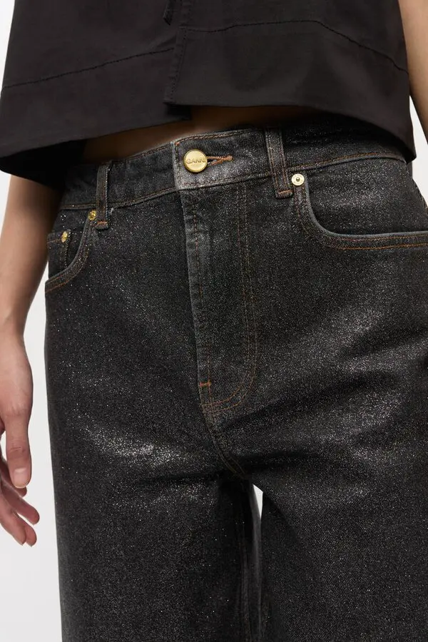 GANNI Shimmery Foil Star Jeans - Black