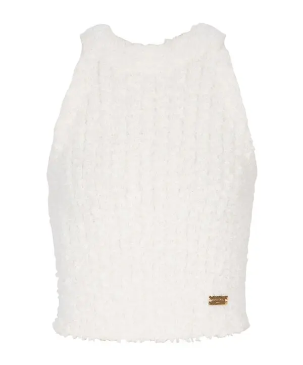 Balmain Textured Knit Sleeveless Top With Rear Zip - White