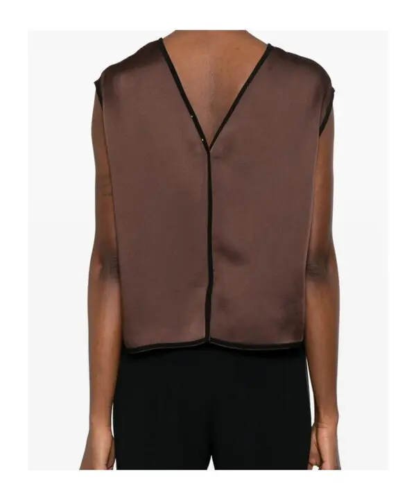 FORTE_FORTE Sleeveless Blouse With Curved Hem - Brown