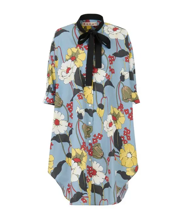 Marni Melodia Print Oversized Poplin Shirt Dress - Sky