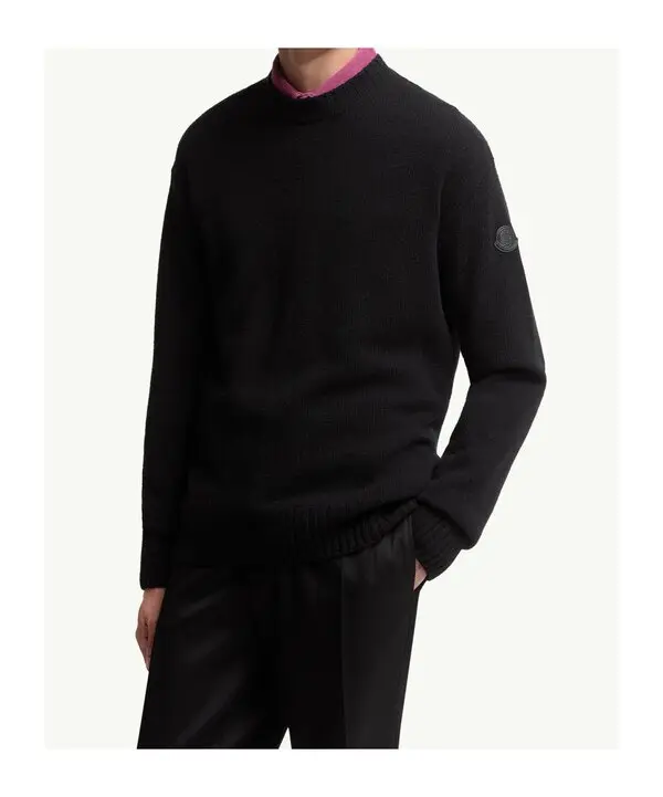 Moncler Wool Cashmere Crew Neck Sweater - Black