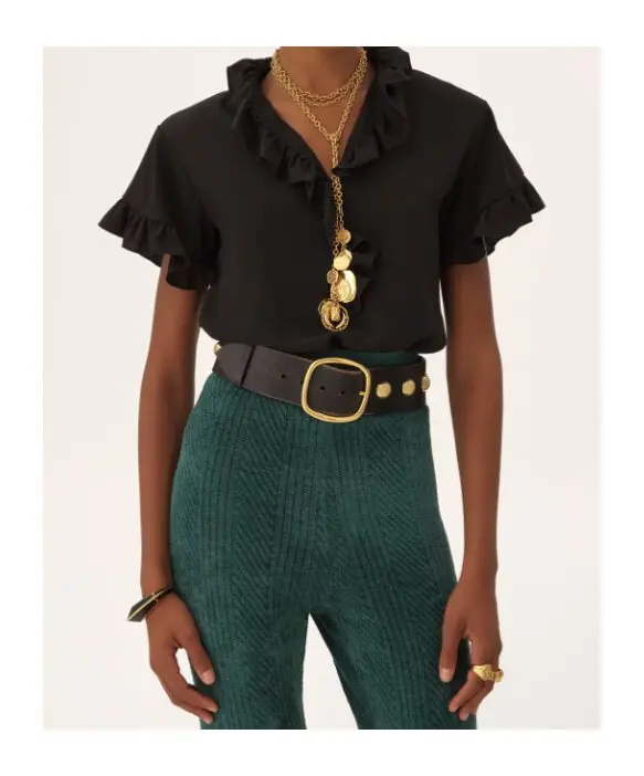 Chloé Short-sleeve Ruffle Top In Crêpe De Chine - Black