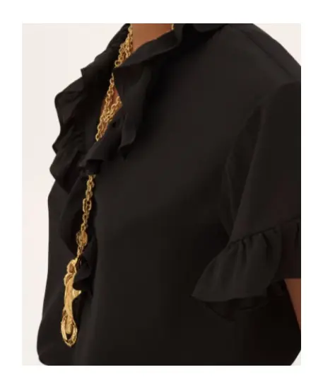 Chloé Short-sleeve Ruffle Top In Crêpe De Chine - Black