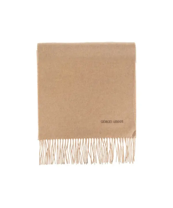 Giorgio Armani Logo Embroidered Fringed Scarf - Nude