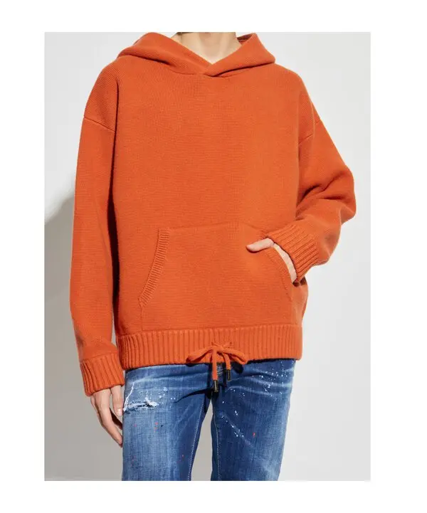 Dsquared2 Long Sleeved Knitted Hoodie With Drawstring Hem - Red