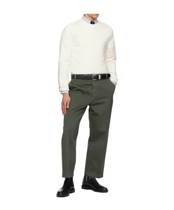 Thom Browne Milano Stitch 4-bar Pullover Sweater - White